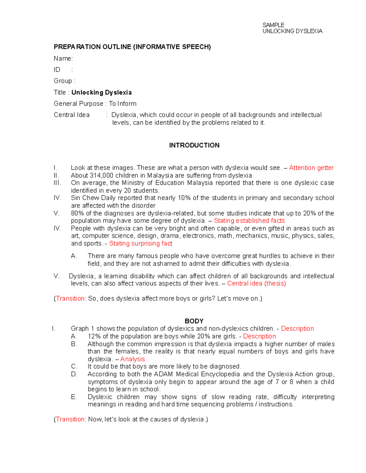Dyslexia Outline - asghj,jklhcvssamshjnsn - PREPARATION OUTLINE ...