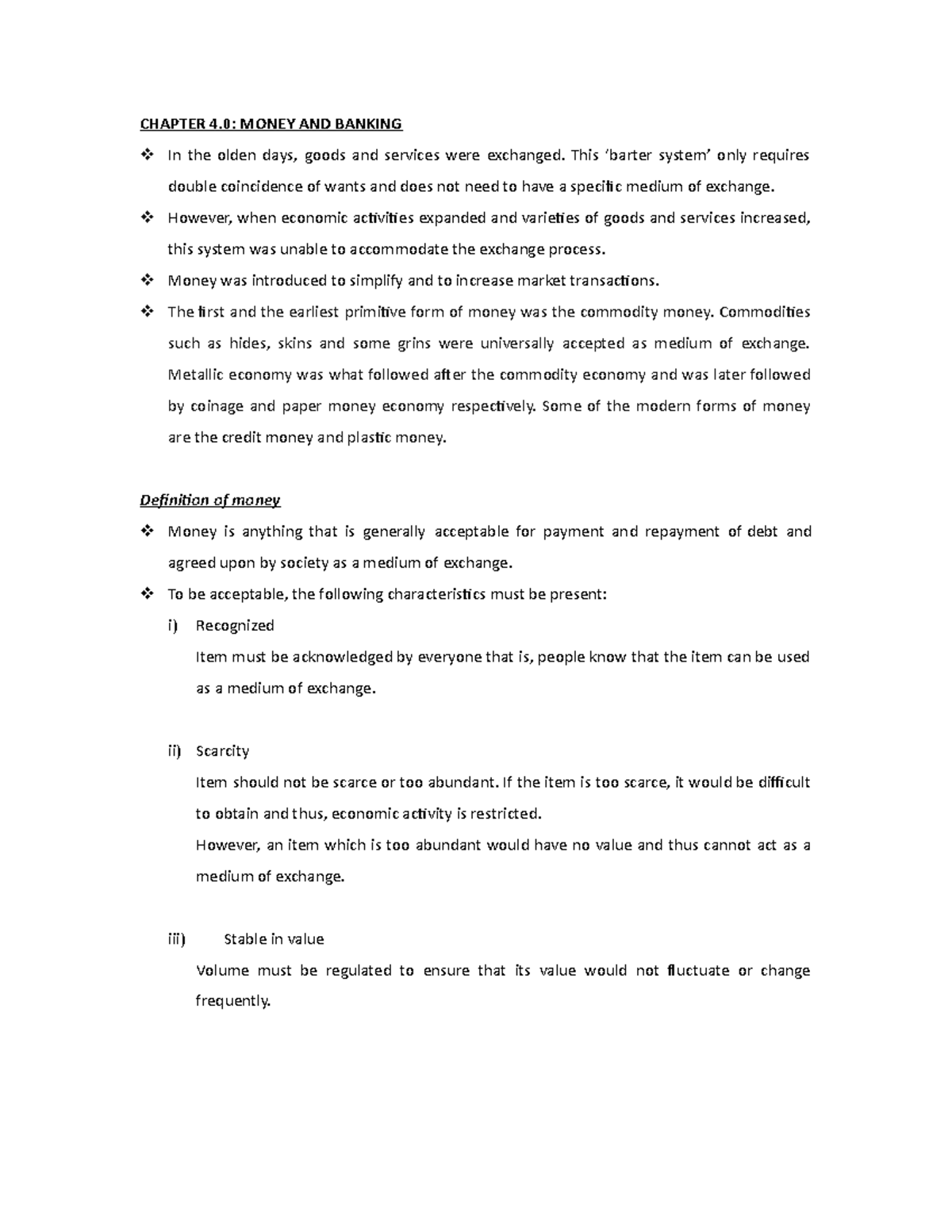 Topic 4 - Money and banking - CHAPTER 4: MONEY AND BANKING In the olden ...