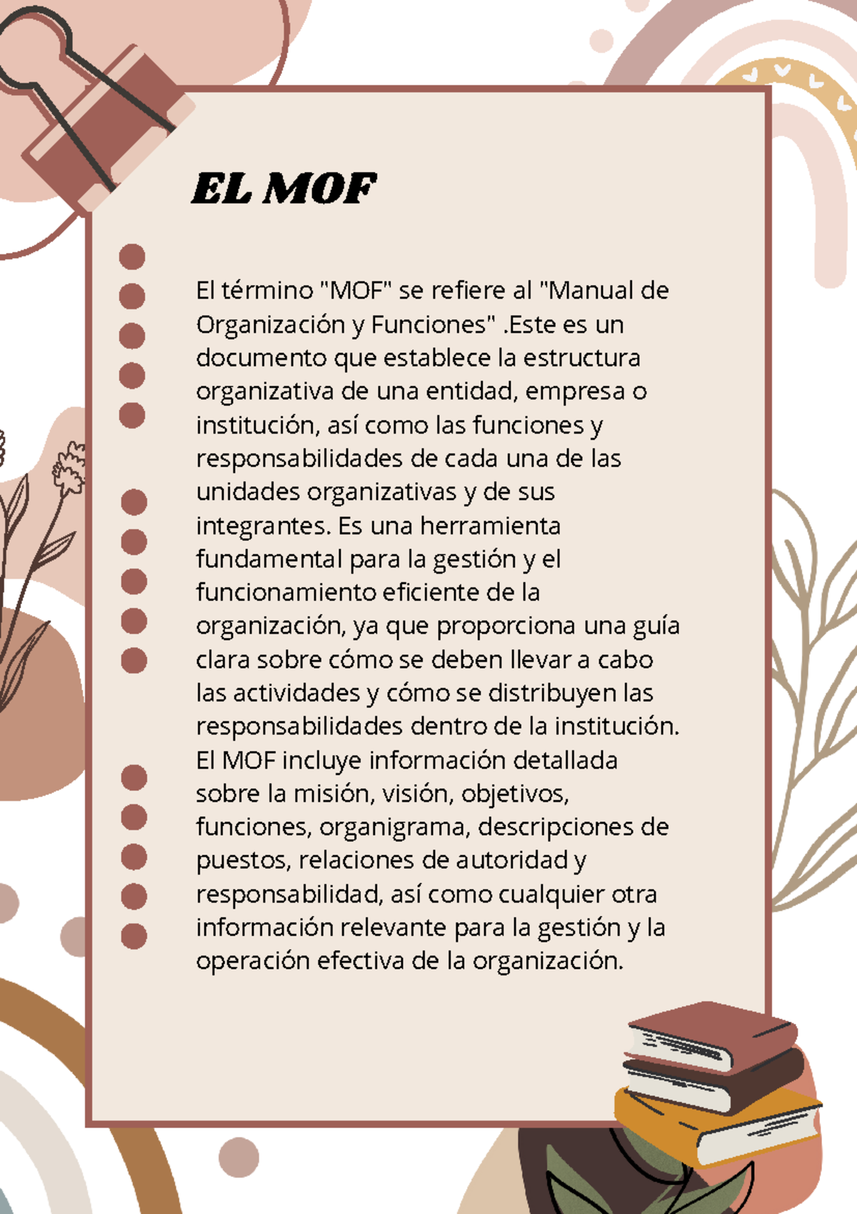 EL MOF Y ROF - EL MOF El término "MOF" se refiere al "Manual de Organización y - Studocu