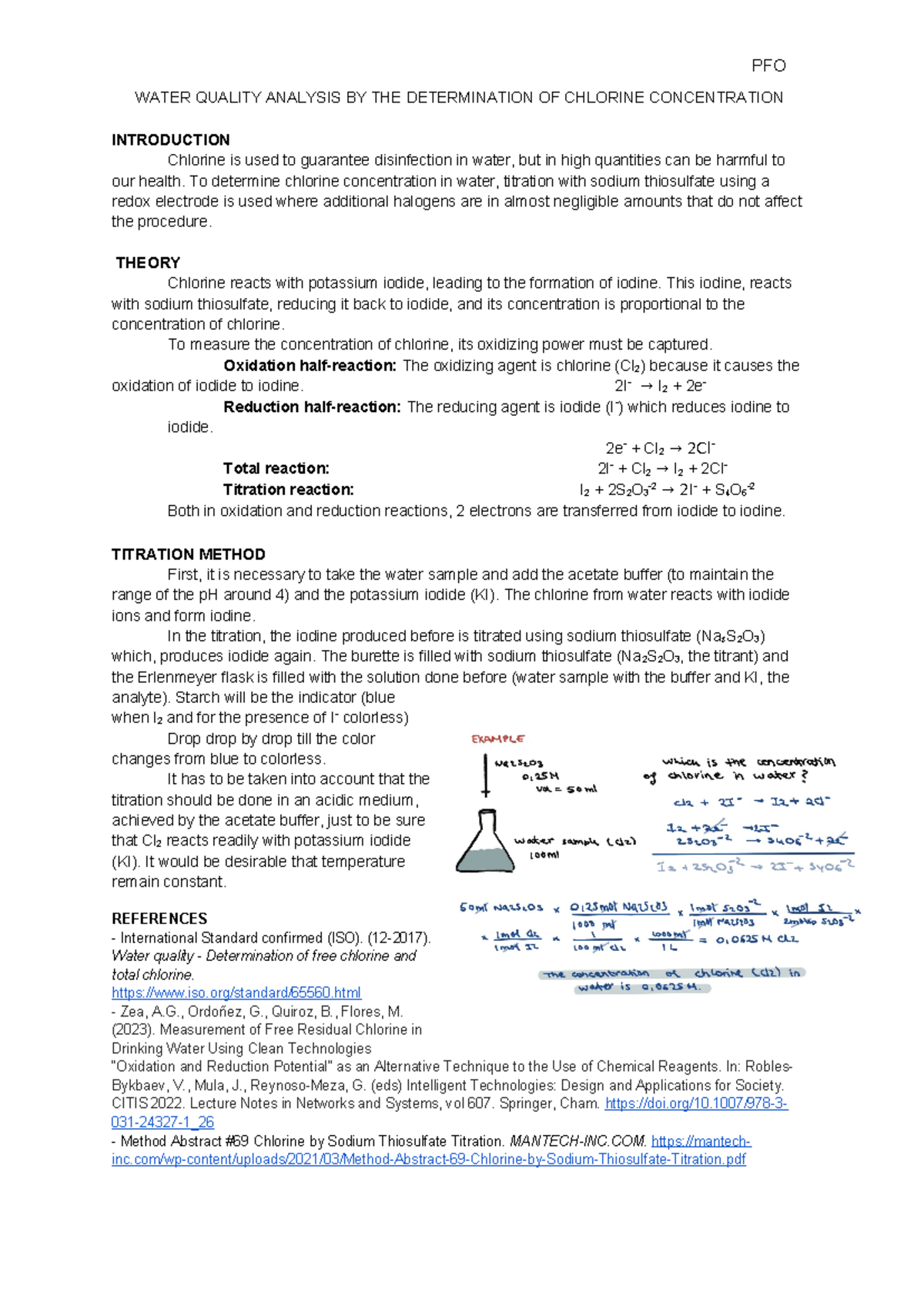 Bonus Redox Exercises PFO 2024-25 - PFO WATER QUALITY ANALYSIS BY THE ...