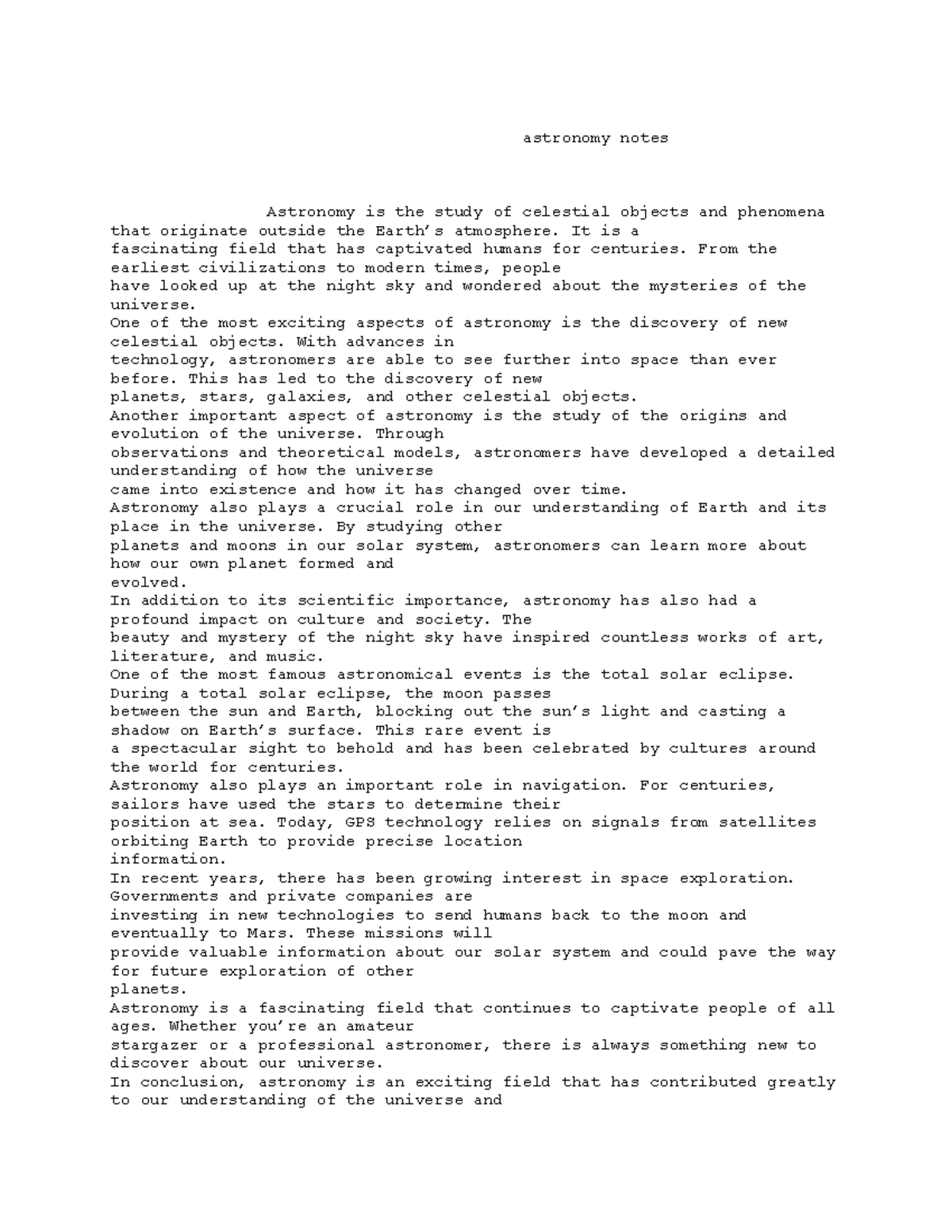 Astronomy notes - astronomy notes Astronomy is the study of celestial ...