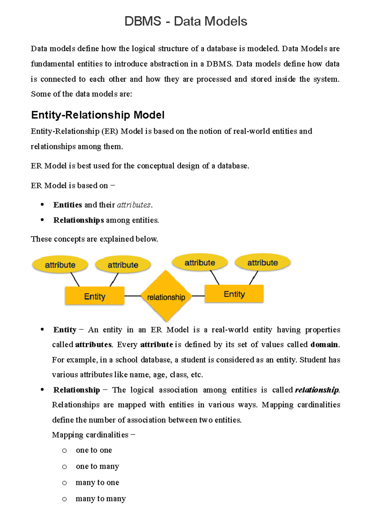 Database Models Dbms Dbms Data Models Data Models Define How The Logical Structure 7230