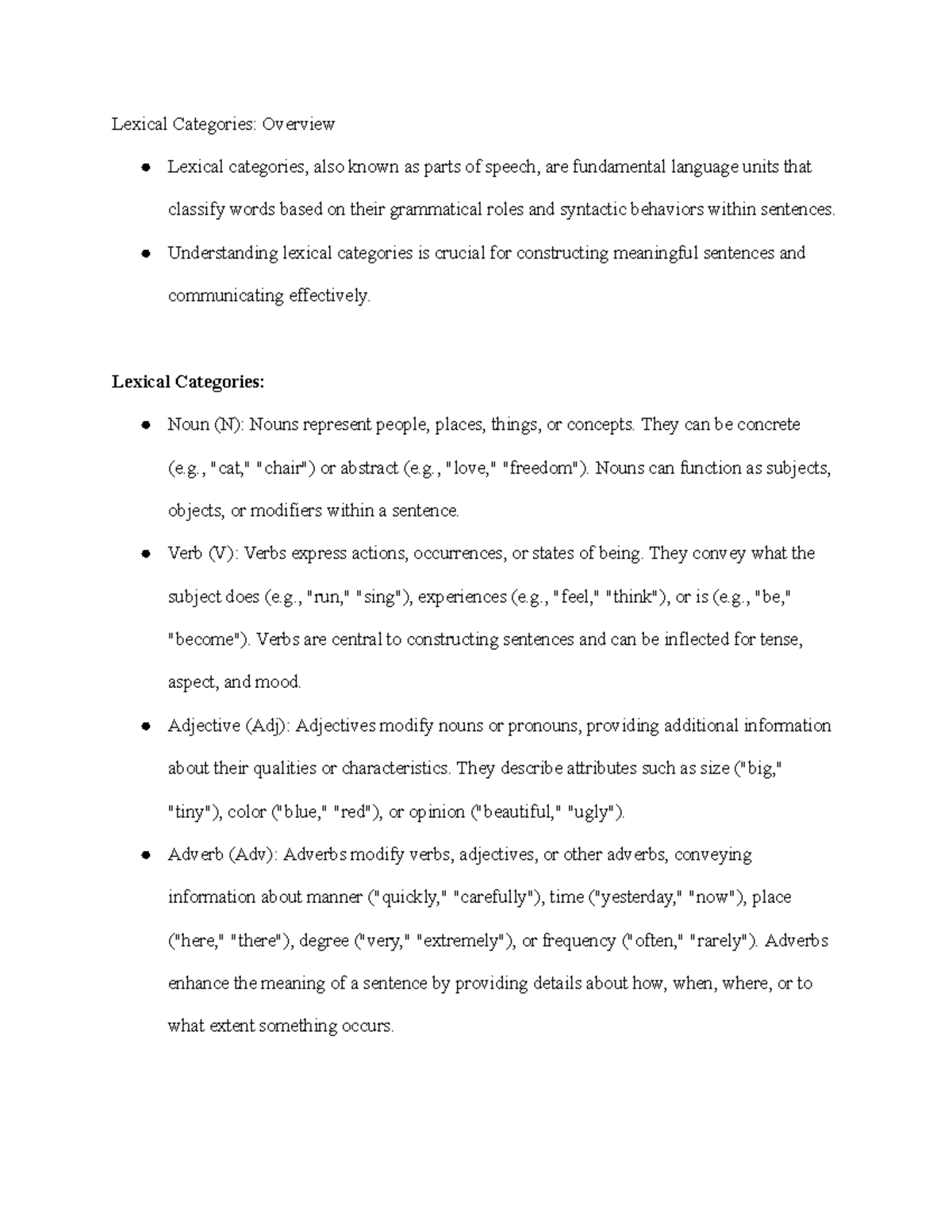Lexical Categories A Comprehensive Overview - Lexical Categories ...