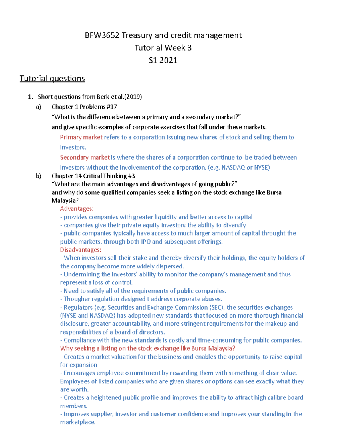 BFW3652 Tutorial Week 3 S1 2021 - BFW3652 Treasury and credit ...
