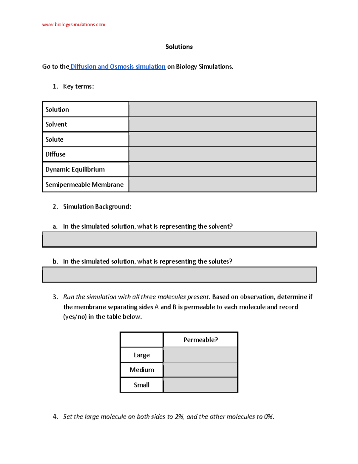Diffusion and osmosis worksheet - Solutions Go to the Diffusion and ...