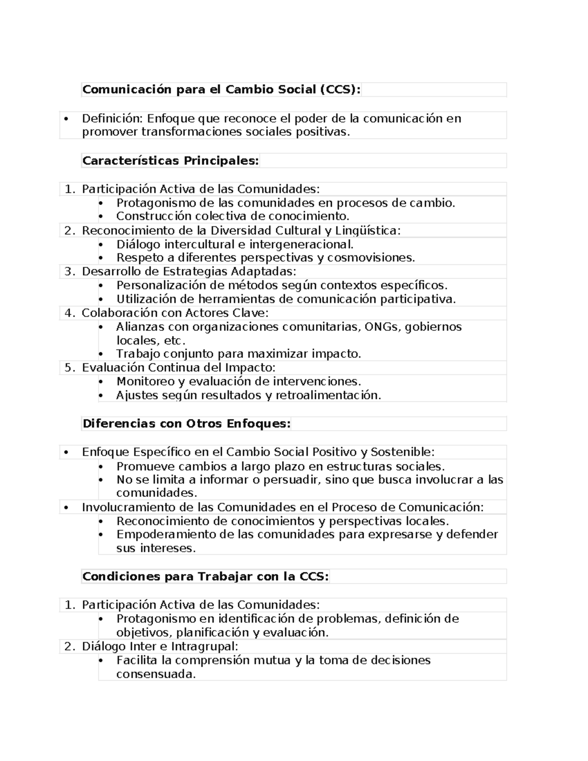 MAPA Conceptual CCS - Comunicación para el Cambio Social (CCS): Definición: Enfoque que reconoce ...