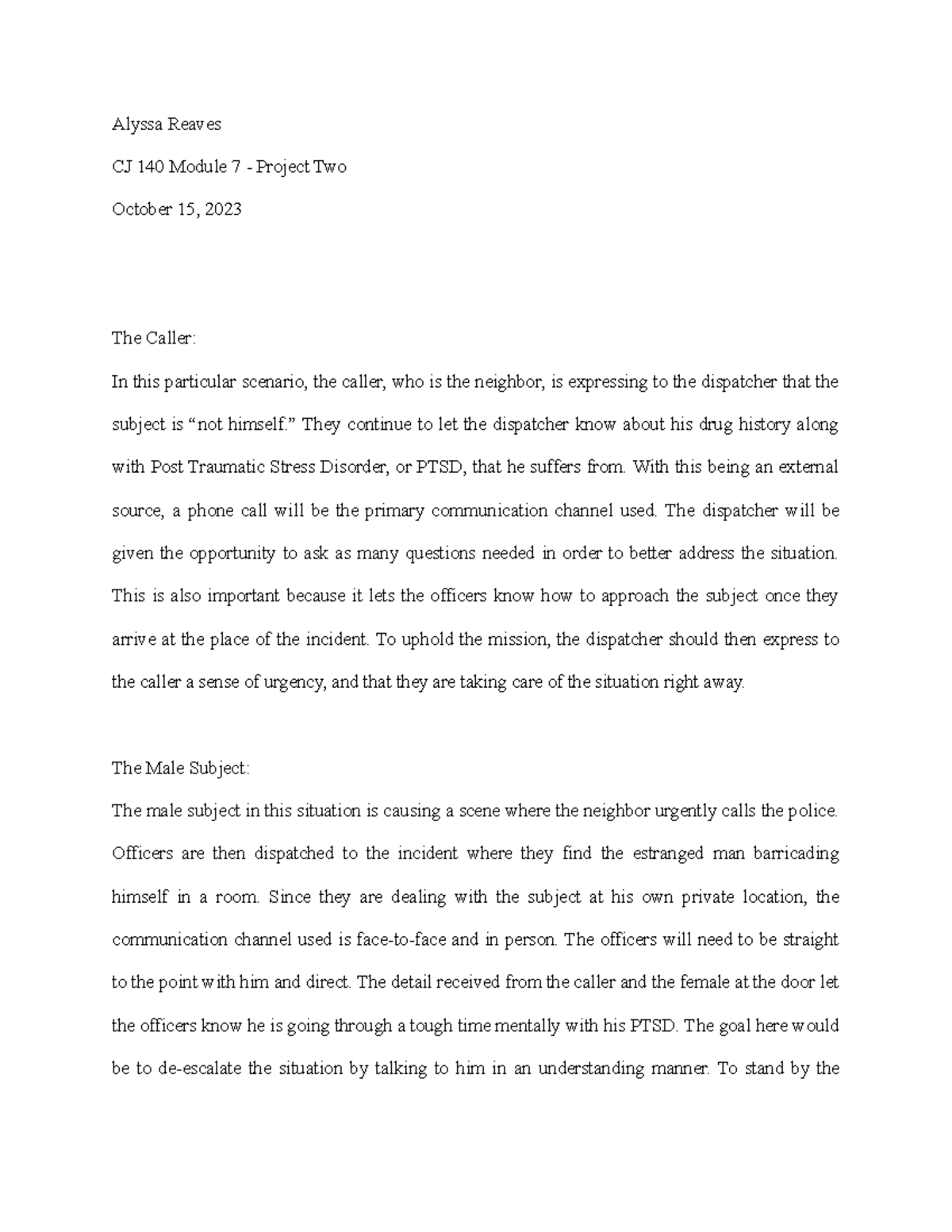 CJ 140 Module 7 Project 2 - Alyssa Reaves CJ 140 Module 7 - Project Two ...