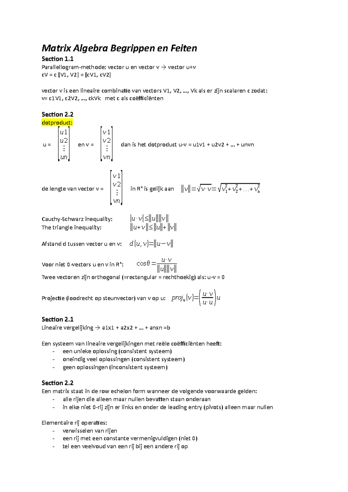 Matrix Algebra Begrippen en Feiten - Matrix Algebra Begrippen en Feiten ...