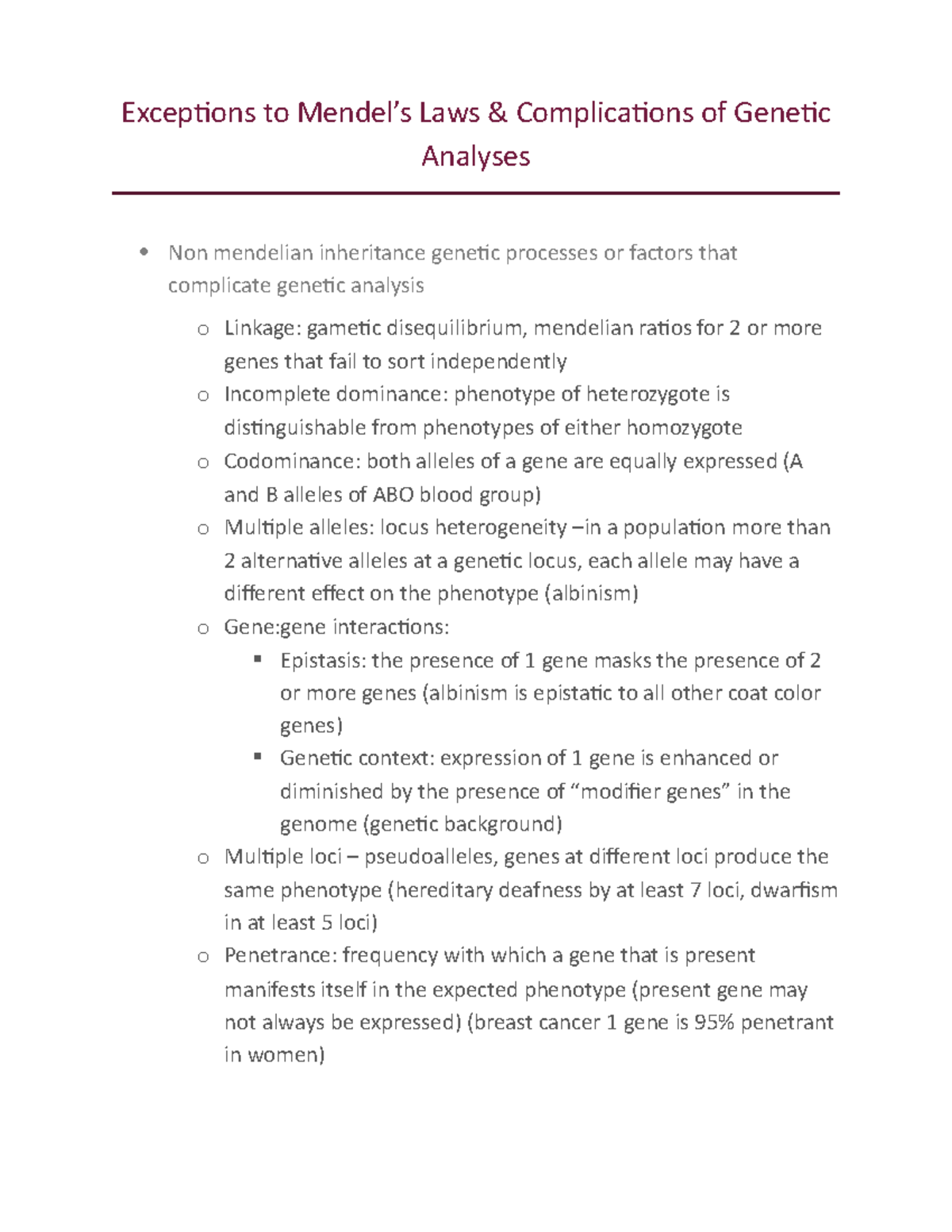 Exceptions to Mendel Dr Skow BIMS 320 - Exceptions to Mendel’s Laws ...