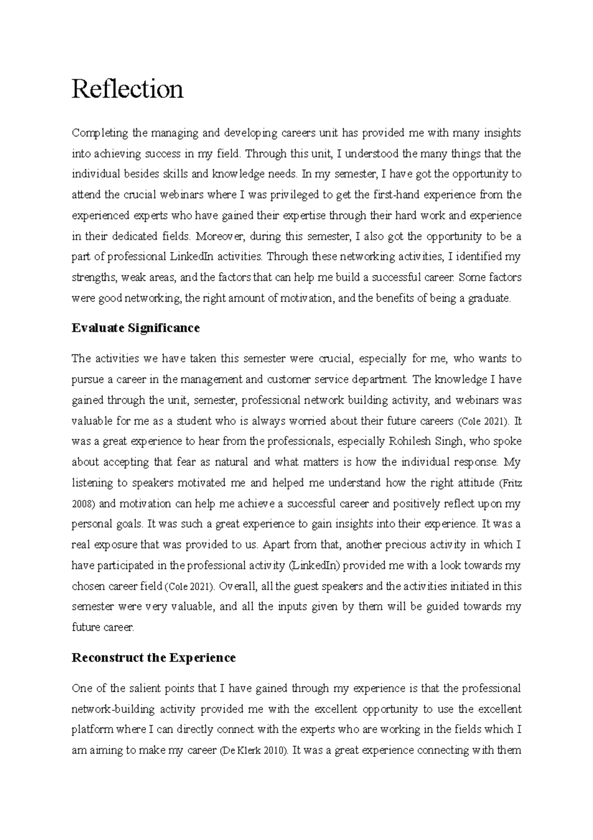 The overall reflection of the webinar, conference and unit. - 200376 ...