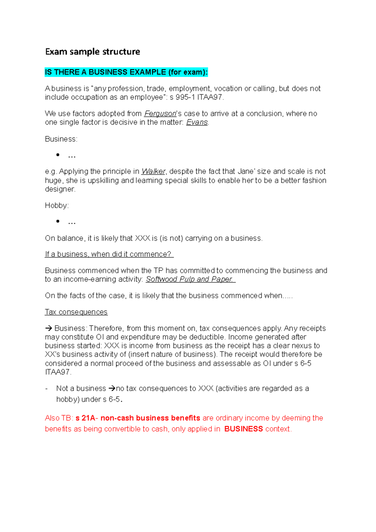 Exam sample structure - Business - Exam sample structure IS THERE A ...