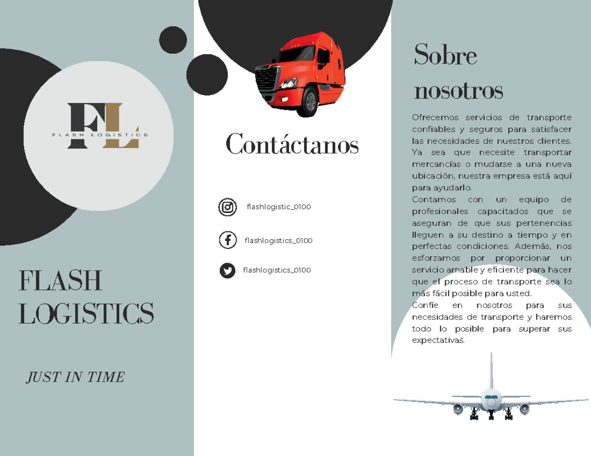 Tríptico - FLASH LOGISTICS Sobre nosotros JUST IN TIME Contáctanos ...