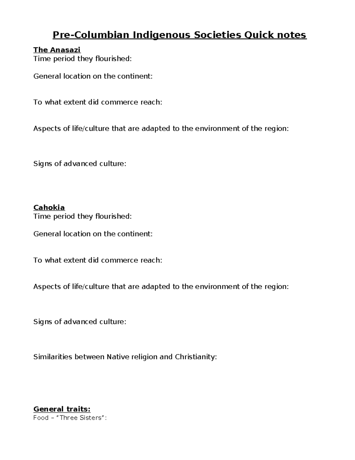 Indigenous Cultures Quick Notes and Exp and Settlement notes - Pre ...