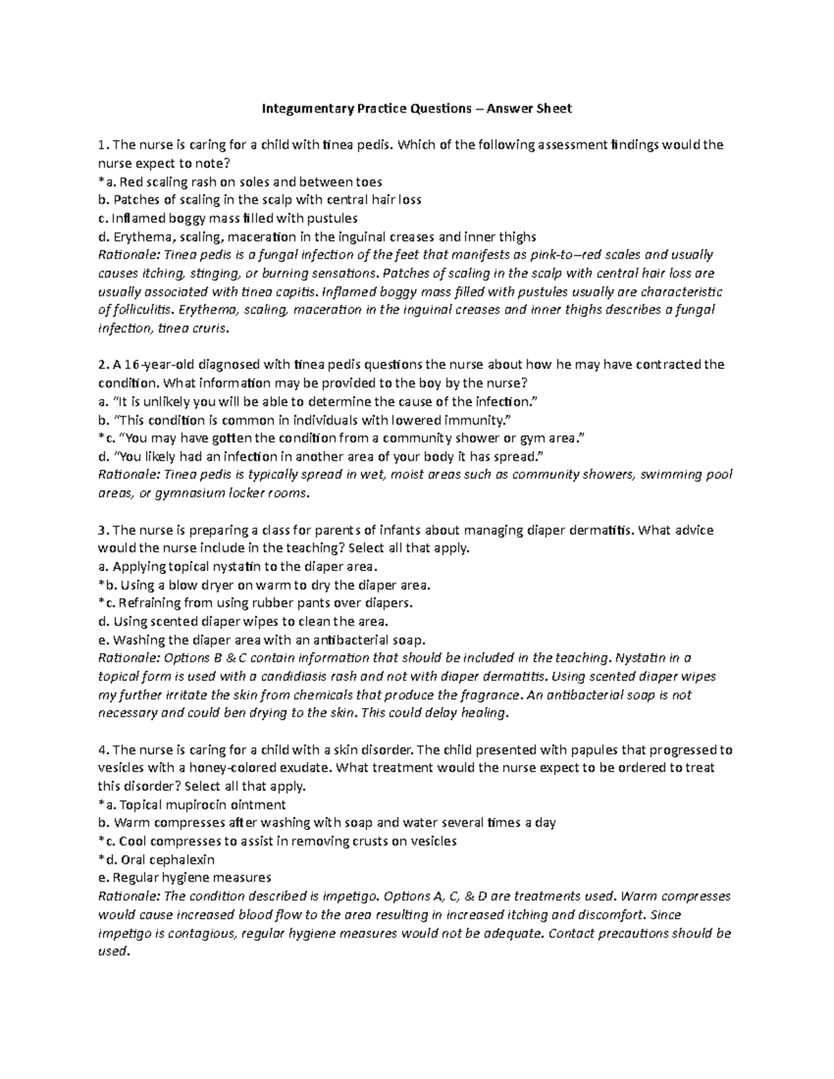 Integumentary Practice Questions with Answers - Which of the following ...