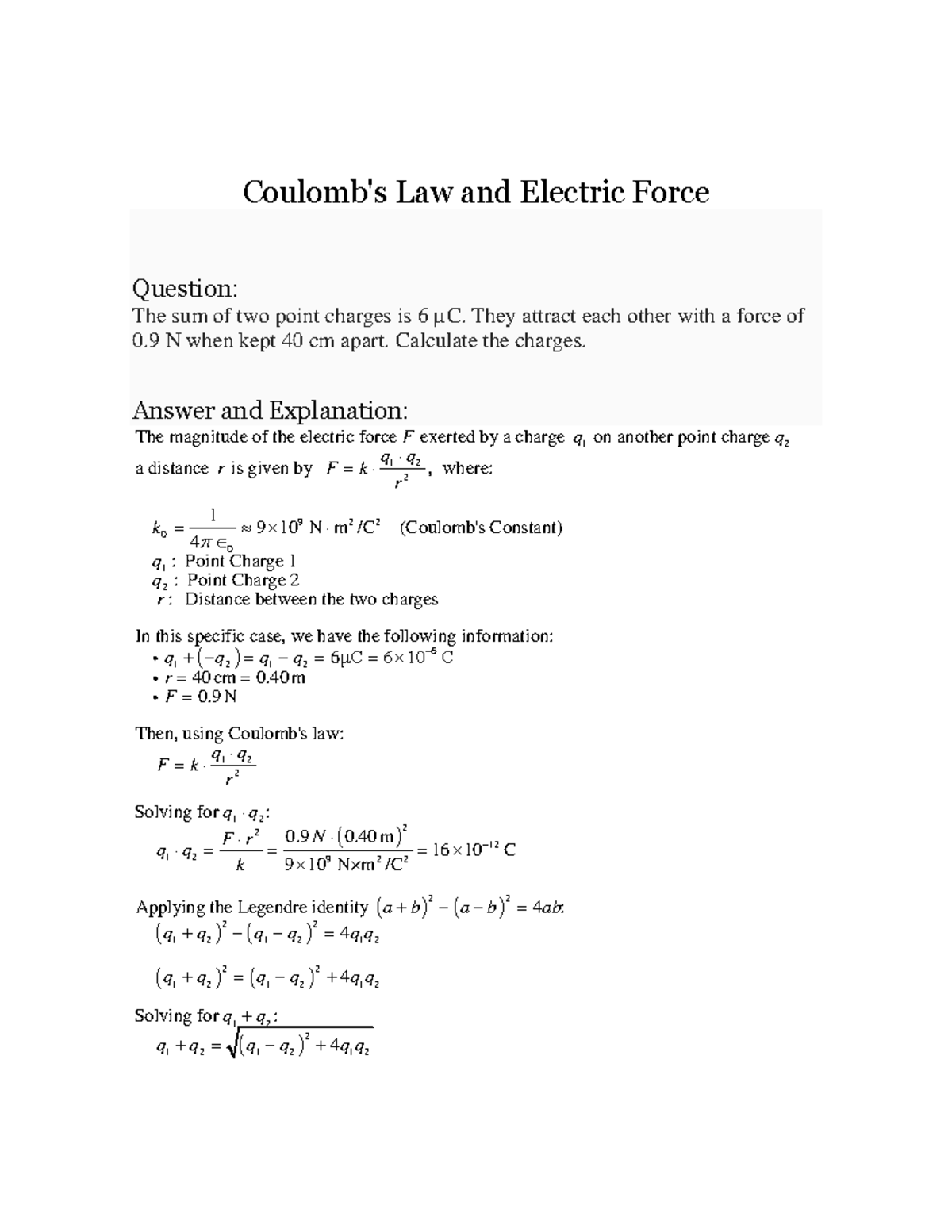 Coulomb's Law Problem Solved - Coulomb's Law and Electric Force ...
