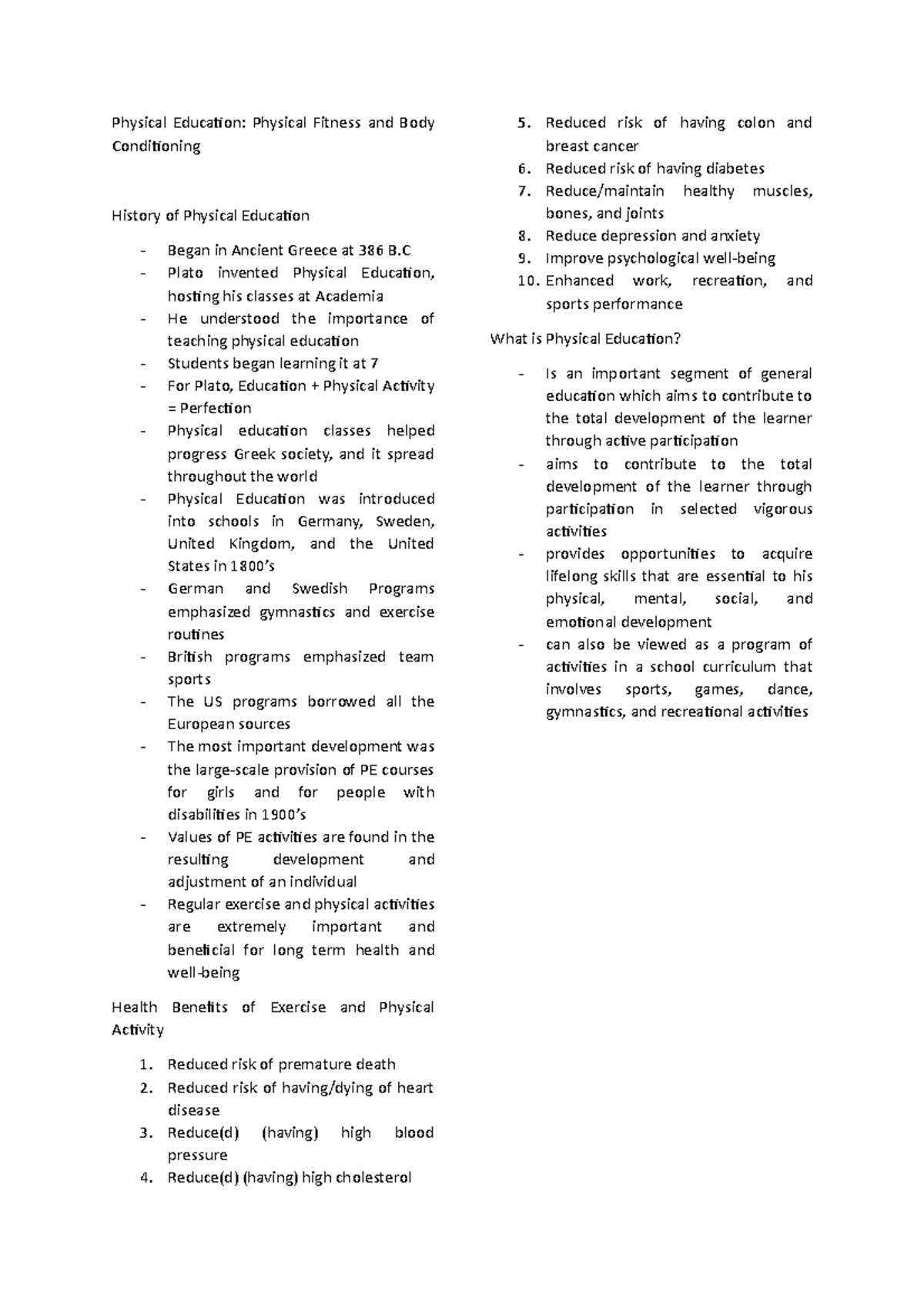 Midterms PE Reviewer - mmw term 1 - Physical Education: Physical ...