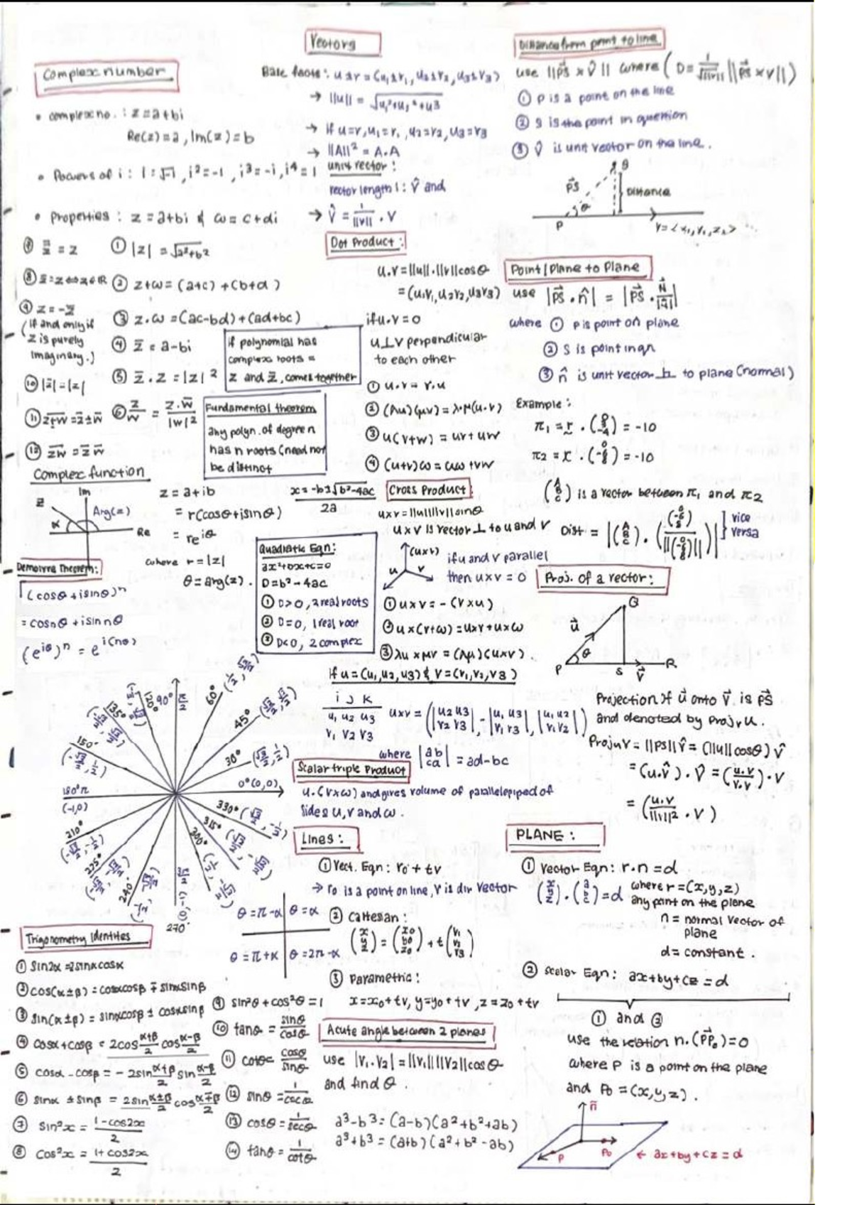 Math Midterms Cheat Sheet - Vectors billance print complex number Base ...