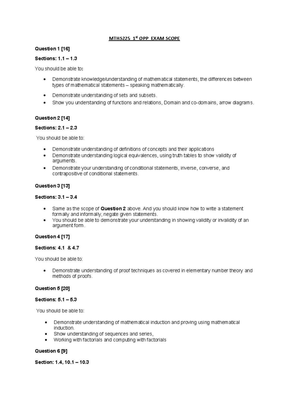 MTHS225 2024 scope-1 - Demarcation 2024 - MTHS225 1 st OPP EXAM SCOPE ...