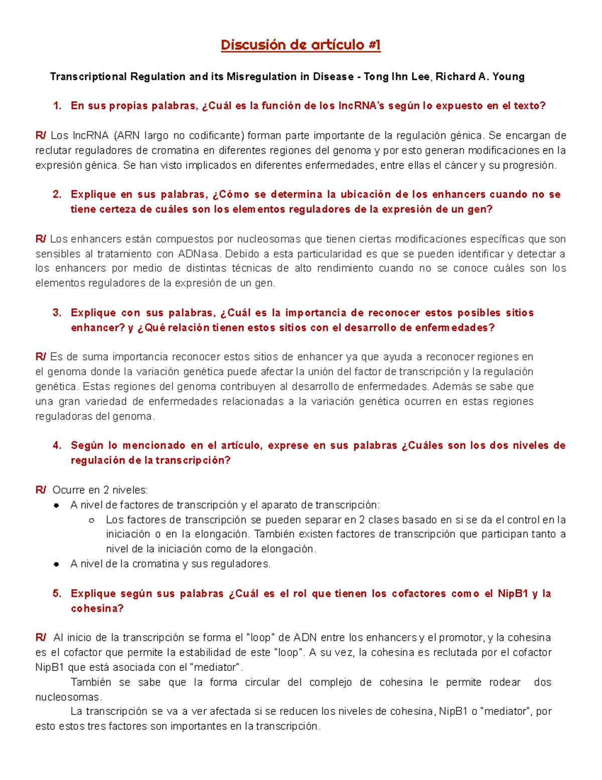 Discusión de articulo #1 - Discusión de artículo Transcriptional ...