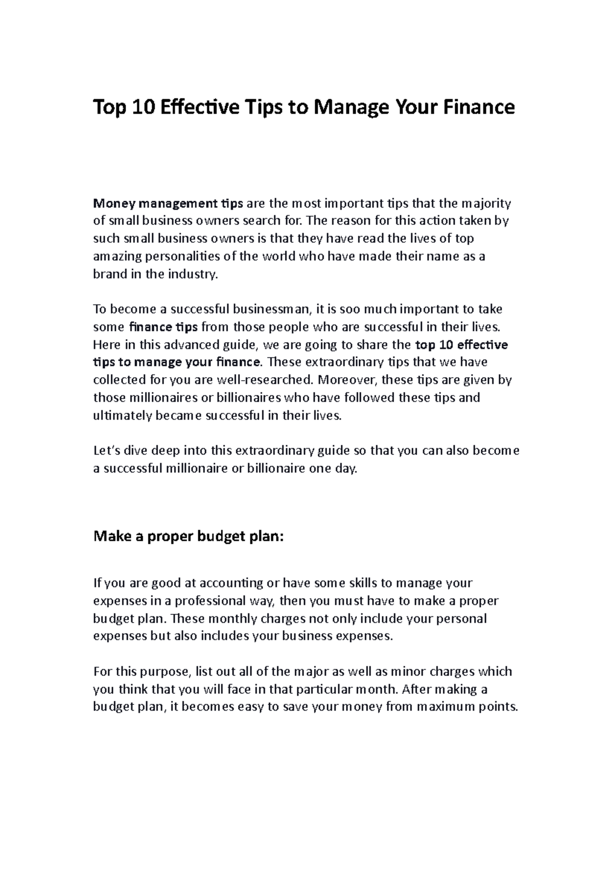 Top 10 Effective Tips to Manage Your Finance - Top 10 Effective Tips to ...