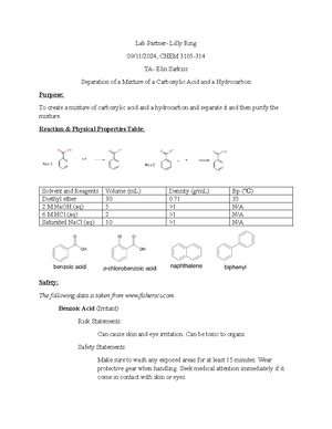 Ochem exp 3 - Lab report for experiment 3 - Lab Partner- Lilly Ring 09 ...