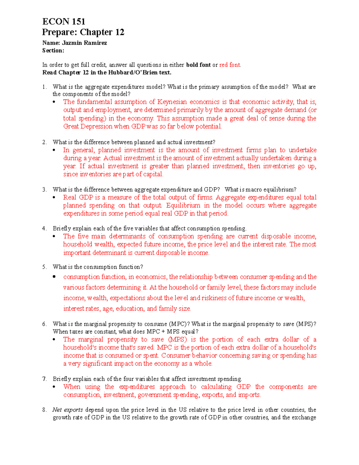 Week 9 Prepare Document - Chapter 12 revised a - ECON 151 Prepare ...