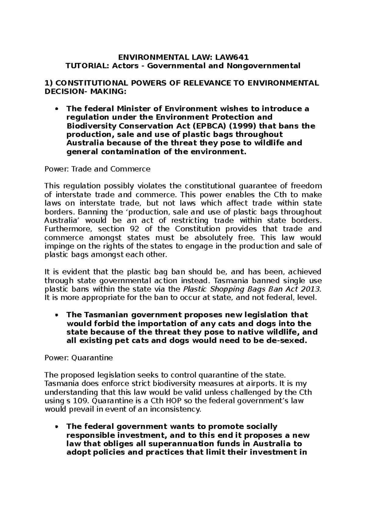Enviro Tute Qs round 3 - ENVIRONMENTAL LAW: LAW TUTORIAL: Actors ...