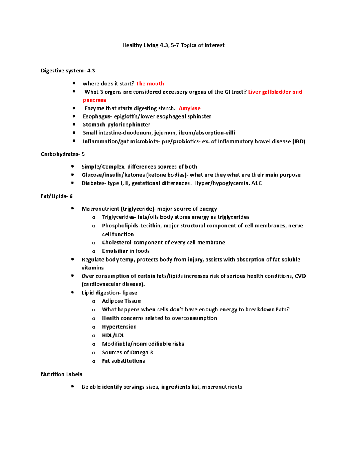 4.3, 5-7 Review review notes - Healthy Living 4, 5-7 Topics of Interest ...