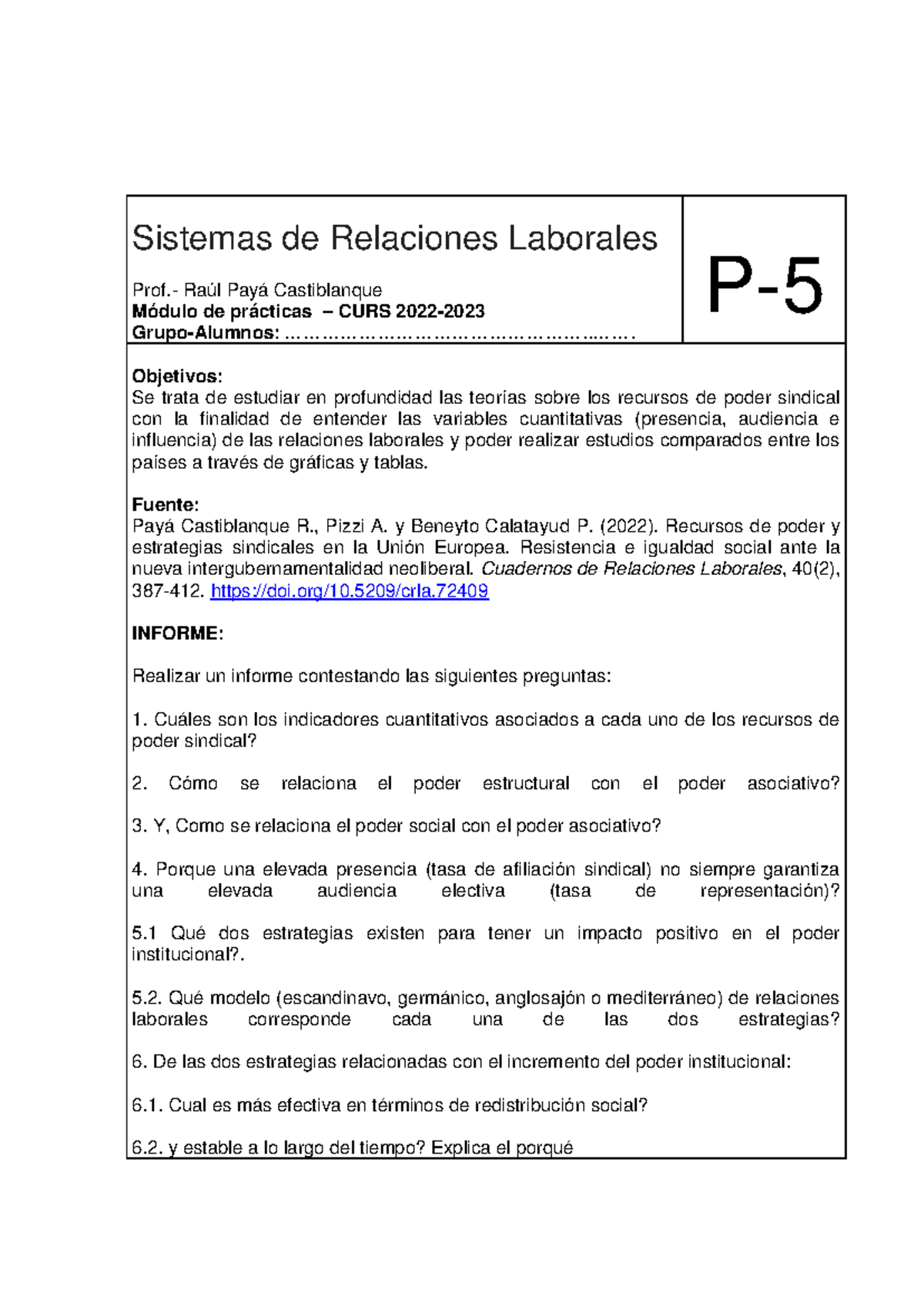 Práctica 5 sistemas - Sistemas de Relaciones Laborales Prof.- Raúl Payá Castiblanque Módulo de ...