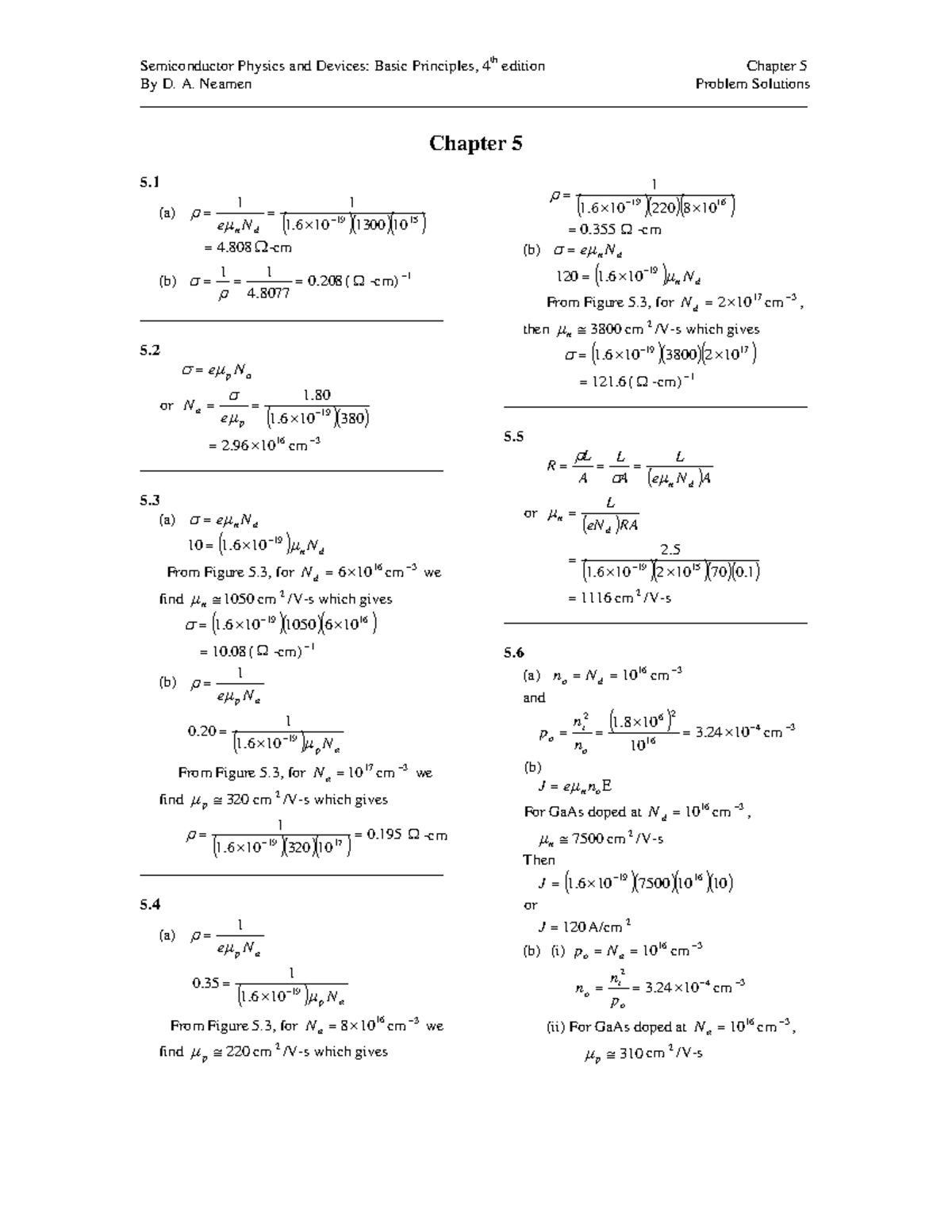 Chapter 5 - Semiconductor Physics and Devices: Basic Principles, 4 ...