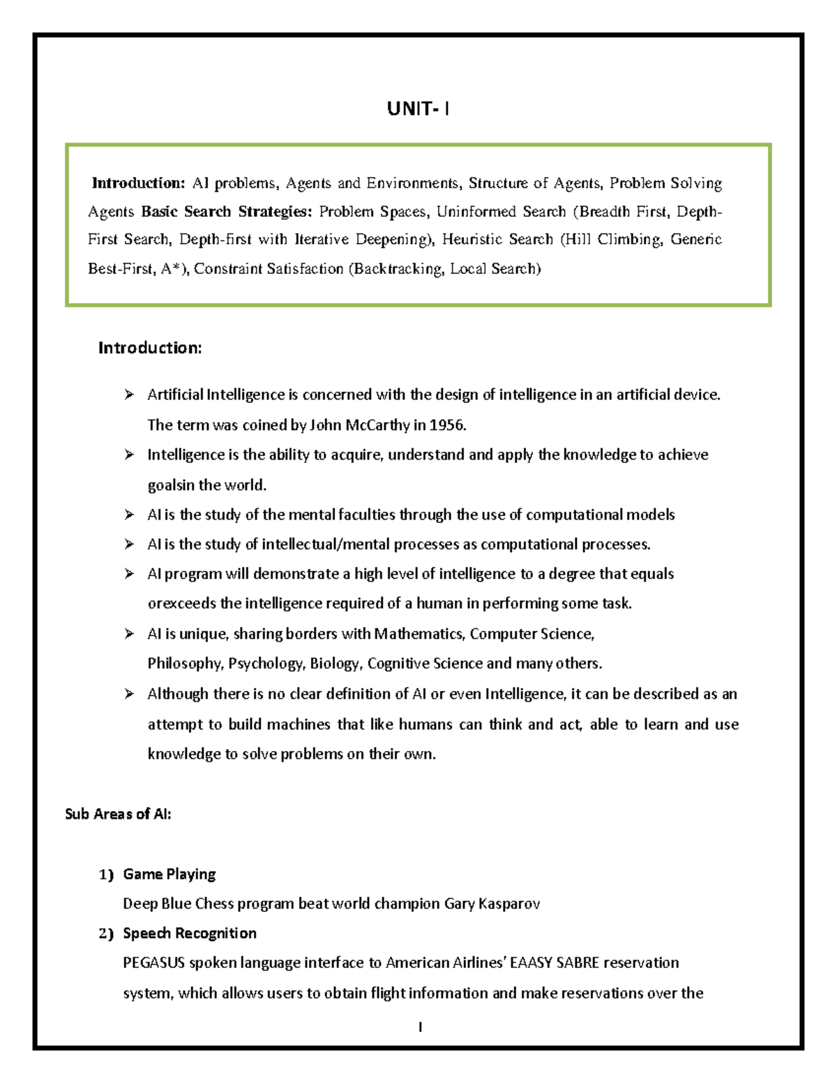 AI & ML Digital Notes-4-merged - Introduction: AI problems, Agents and ...