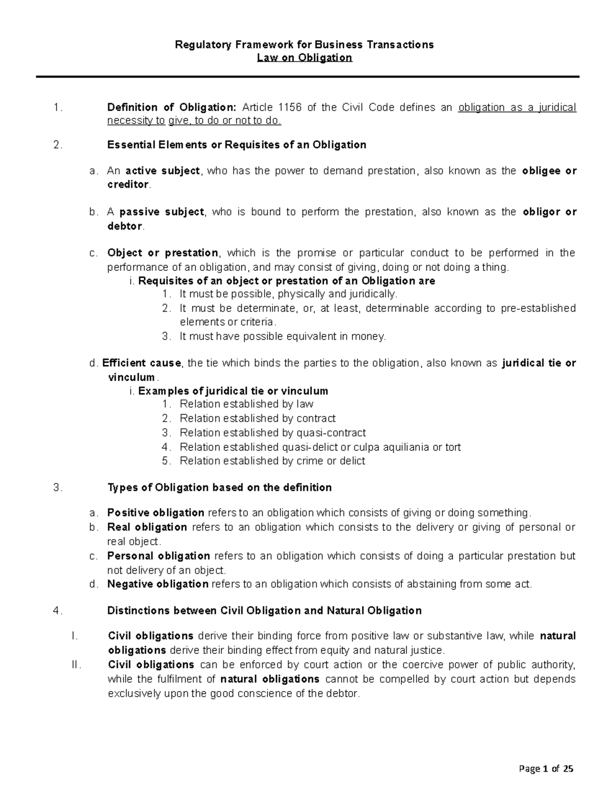 Obligation and contarcts - Regulatory Framework for Business ...