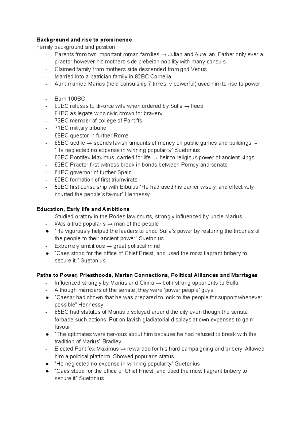 Julius Caesar summary notes - Background and rise to prominence Family ...