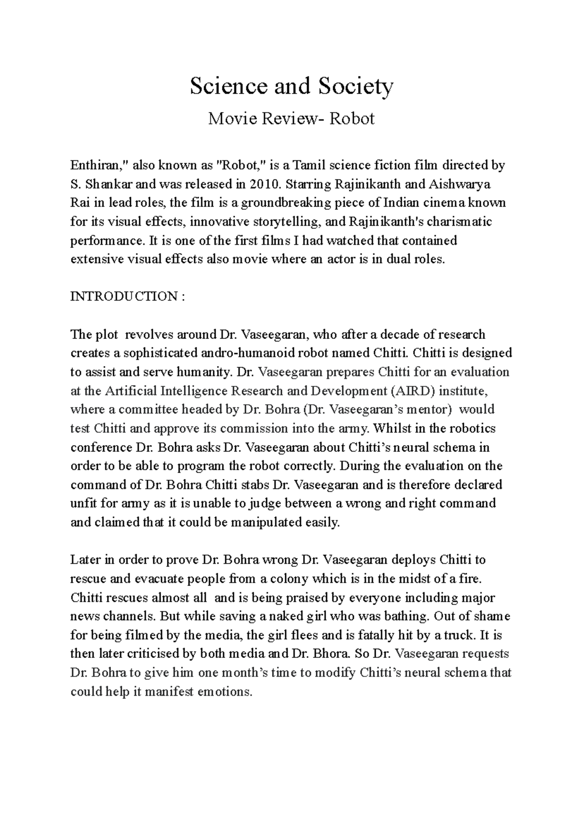 Movie Review- Robot - Science and Society Movie Review- Robot Enthiran ...