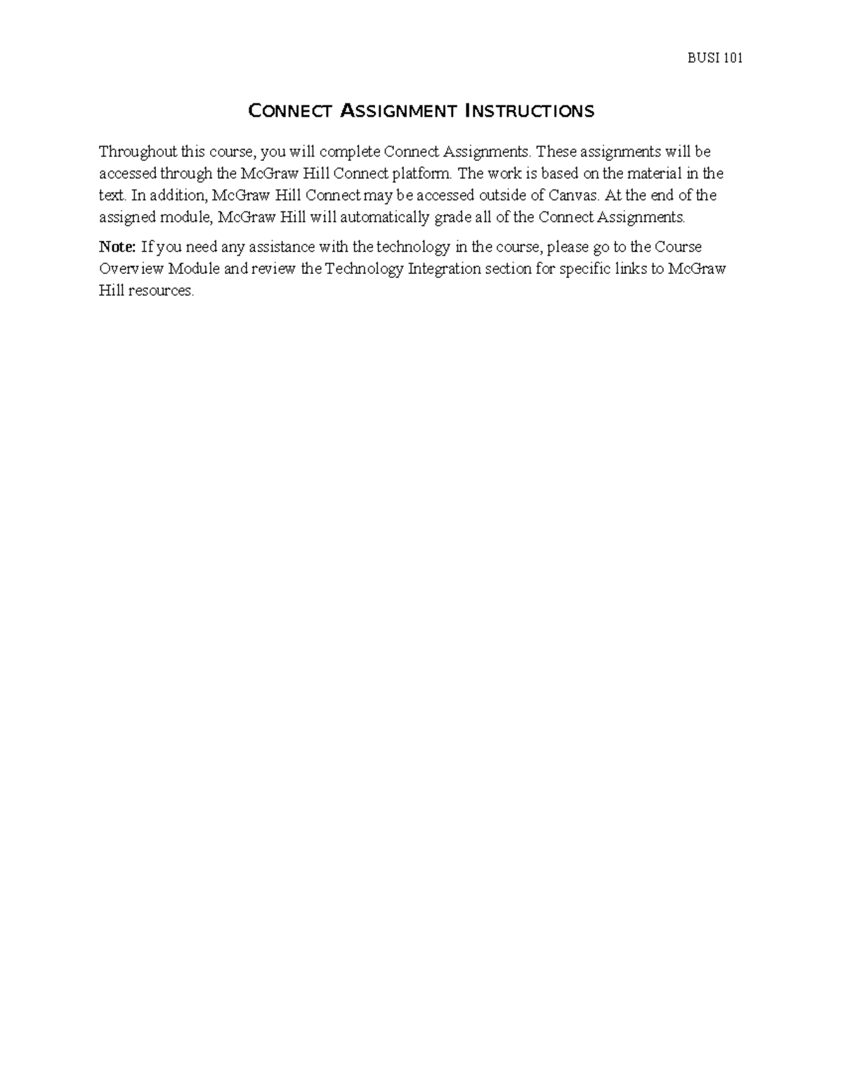 Connect Assignment Instructions - BUSI 101 CONNECT ASSIGNMENT ...