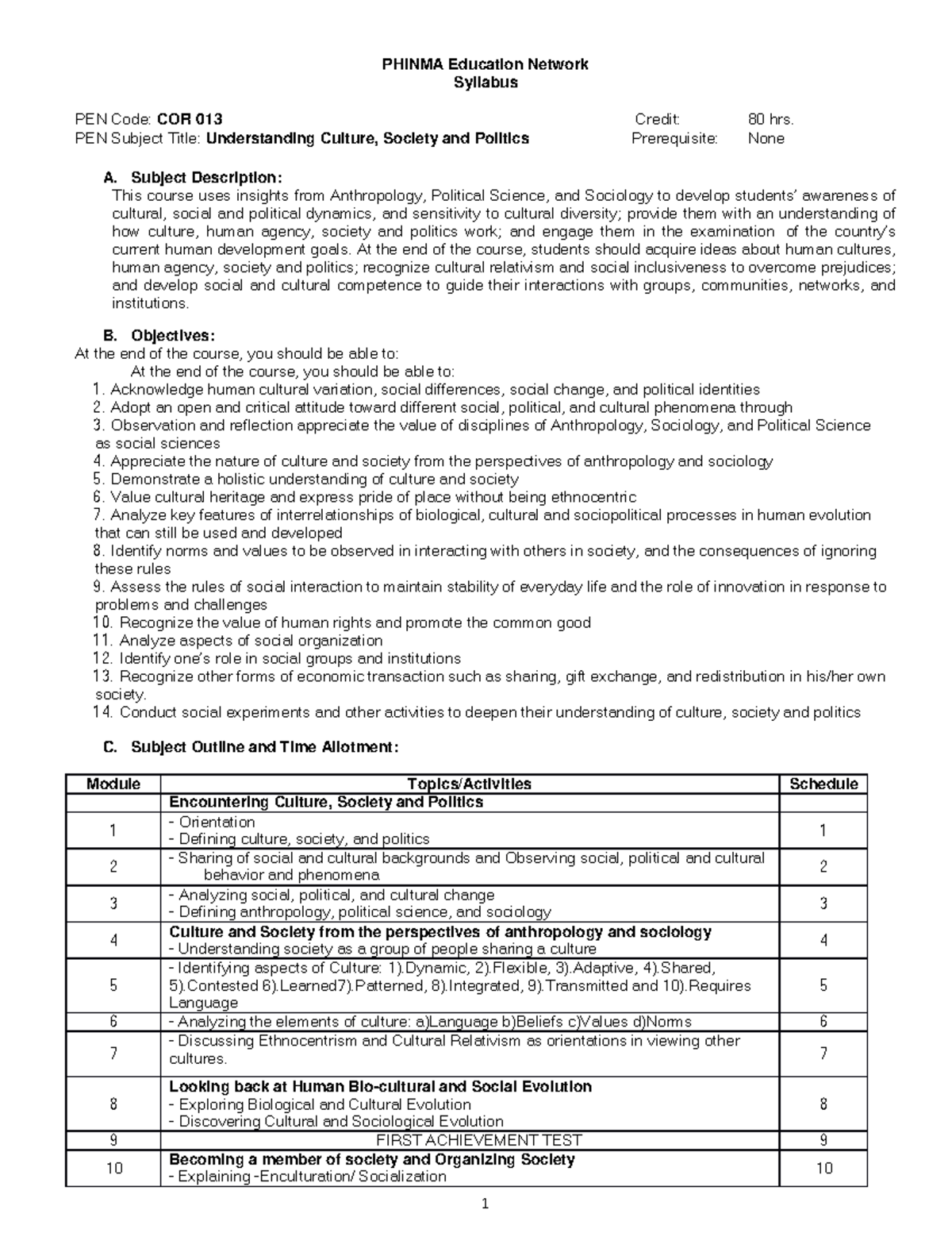 COR 013 Syllabus - Doing a Lesson Plan as part of our activity - 1 ...