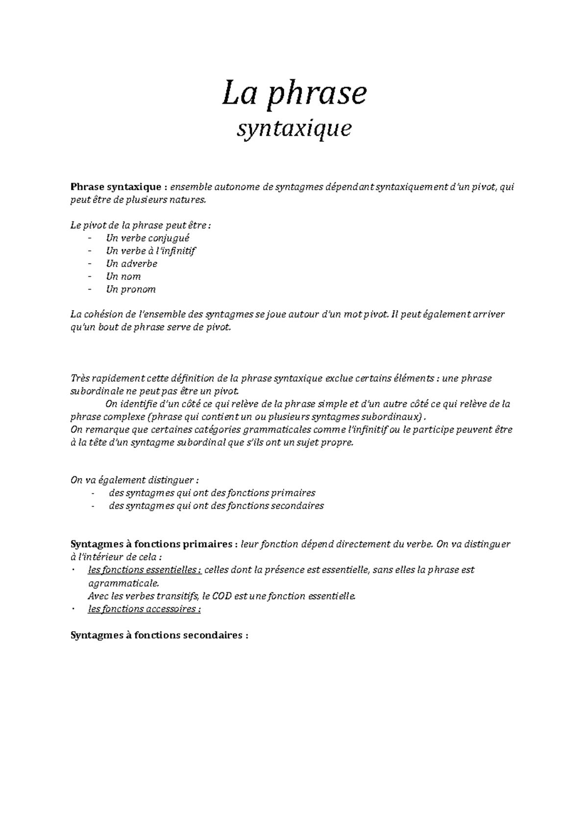 La phrase syntaxique - L1 Sciences du langage Cours de M. TSALA EFFA ...