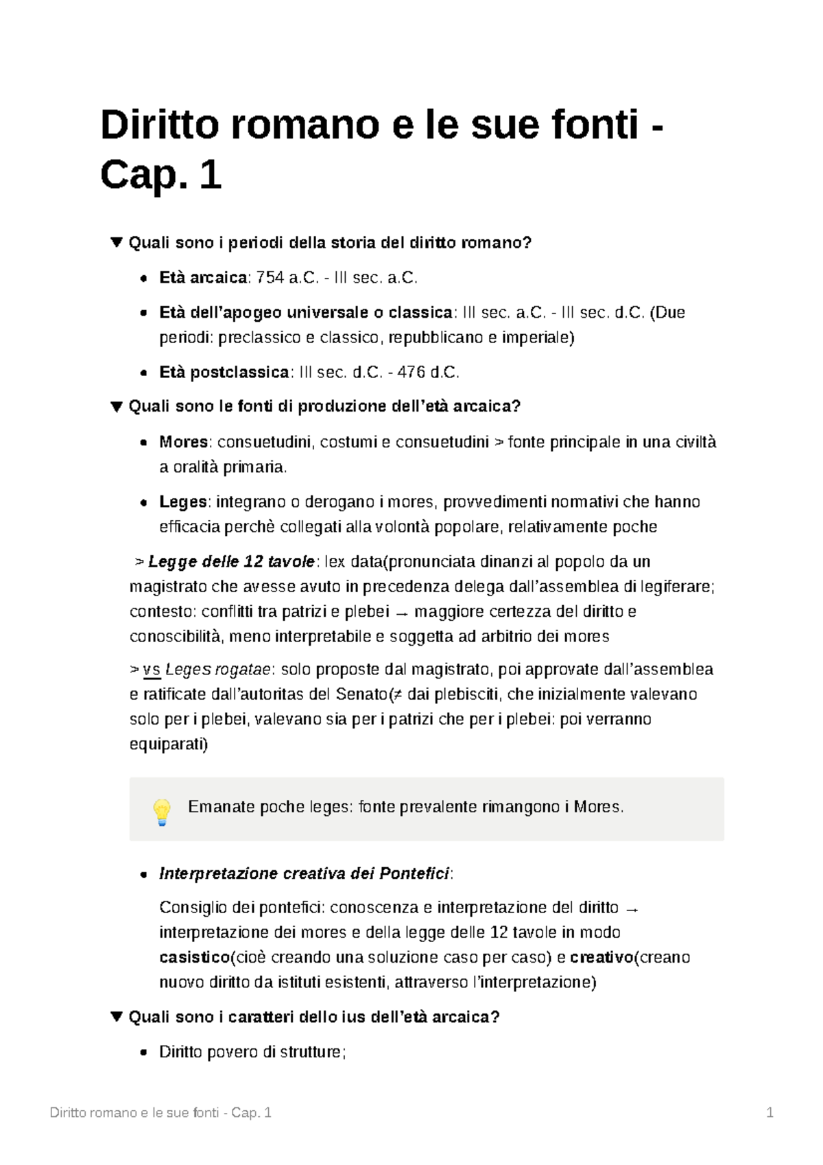 Diritto romano e le sue fonti - Cap - 1 Quali sono i periodi della ...