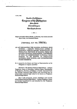 2016 0717 RA 10875 BSA - Laws regard the wellfare of the people - H. No ...