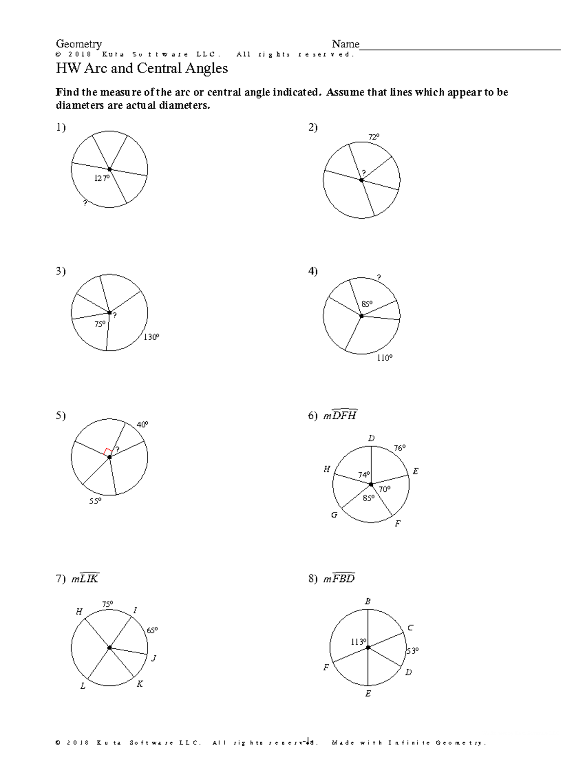 HW Arc and Central Angles - ©s v 2 Q 0 h 1 g 8 m xKAuWtnaR AS ...