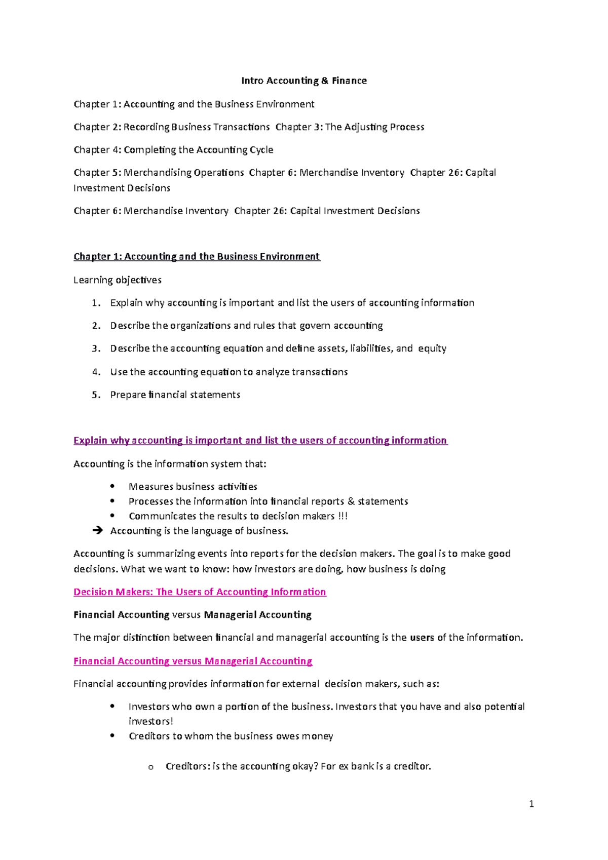 Theory introduction to accounting and finance- summary - Intro ...
