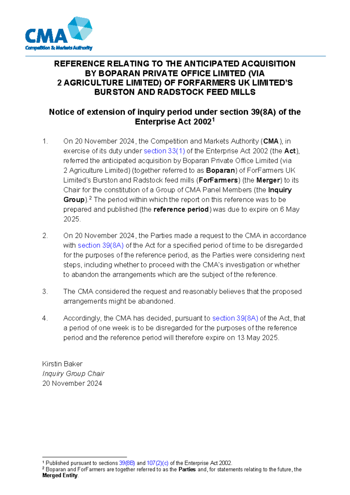 Notice of extension - Boparan / ForFarmers (Burston and Radstock mills ...