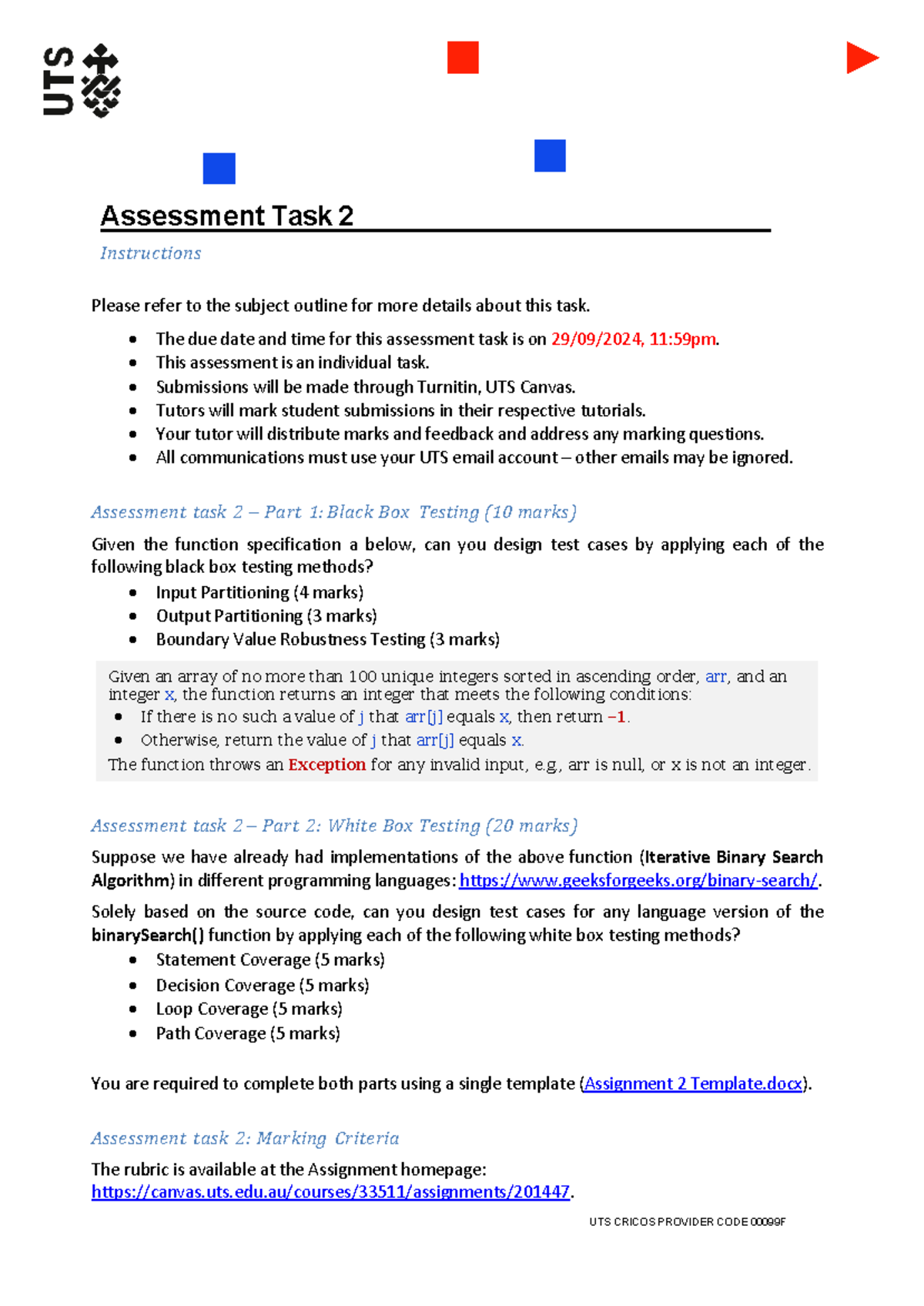 Assessment Task 2 - assignment 2 - UTS CRICOS PROVIDER CODE 00099F Assessment Task 2 ...