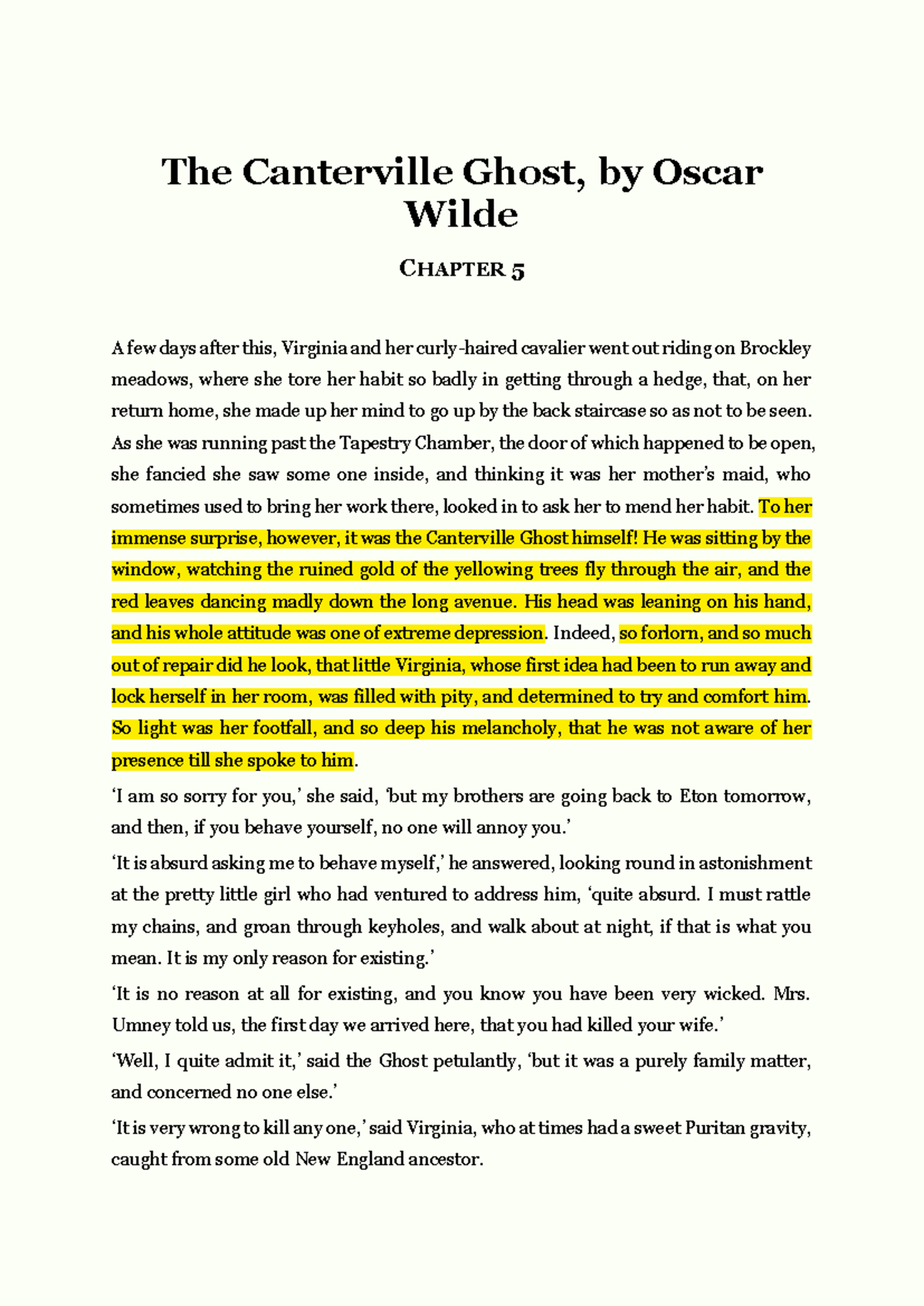 Oscar Wilde-Canterville-Chapter 5 - The Canterville Ghost, by Oscar ...