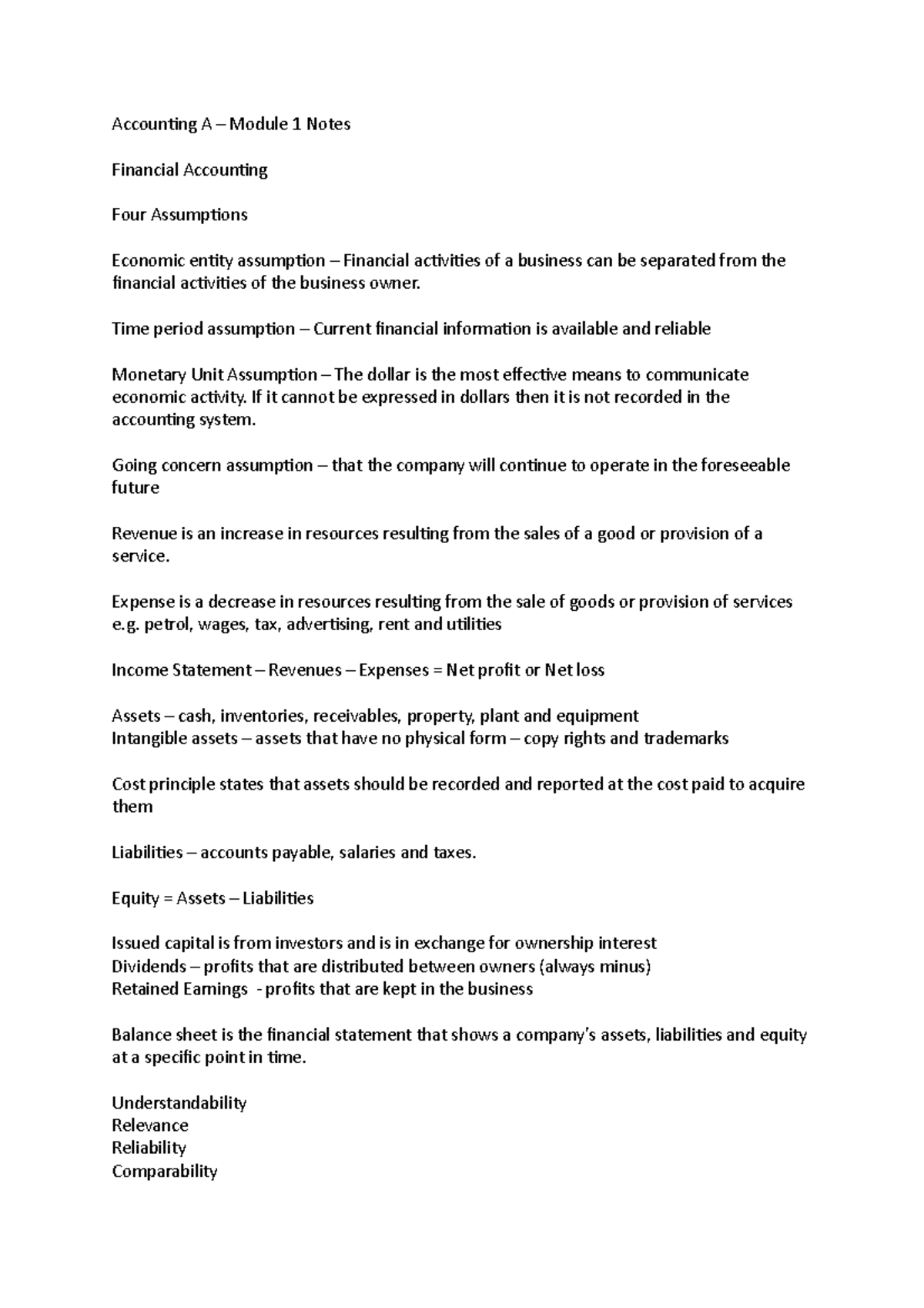 Accounting Notes V1 - Accounting A Module 1 Notes Financial Accounting ...