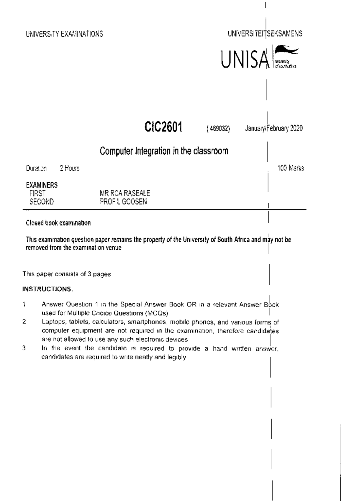 CIC2601 2020 1 E 1 - CIC2601 - Studocu