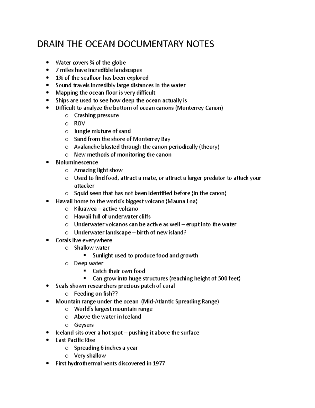 Drain THE Ocean Documentary Notes - NR 150 - CSU - StuDocu