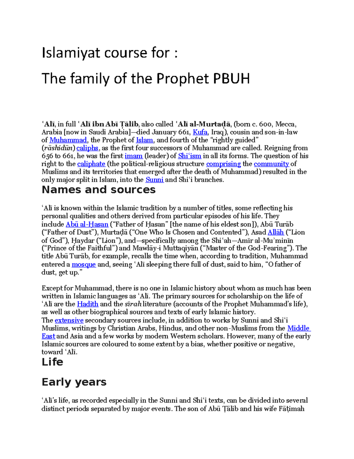 Islamiyat course 1 - a good research - Islamiyat course for : The ...