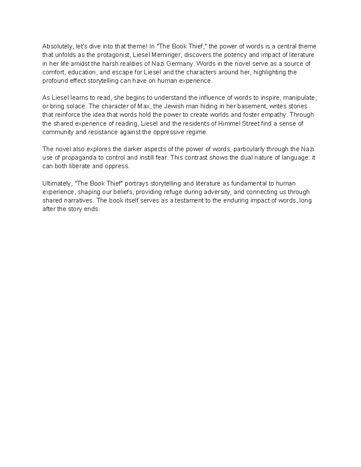 The book thief essay - Absolutely, let's dive into that theme! In "The ...