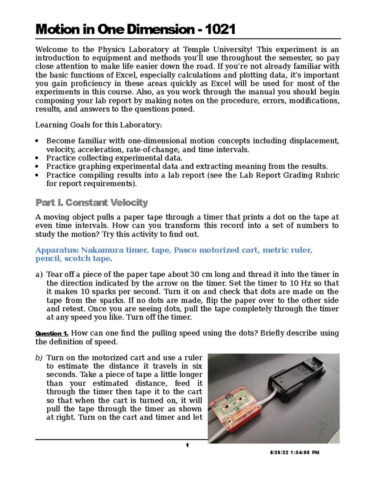 Motion in one dimension - If you’re not already familiar with the basic ...